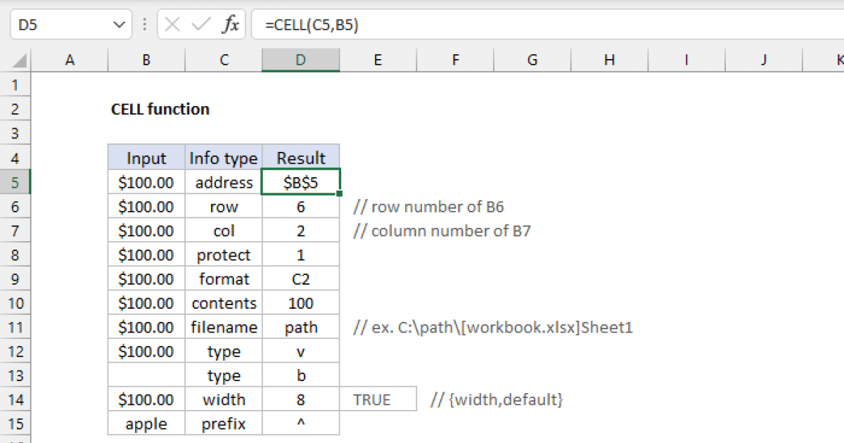 Excel CELL Function Exceljet